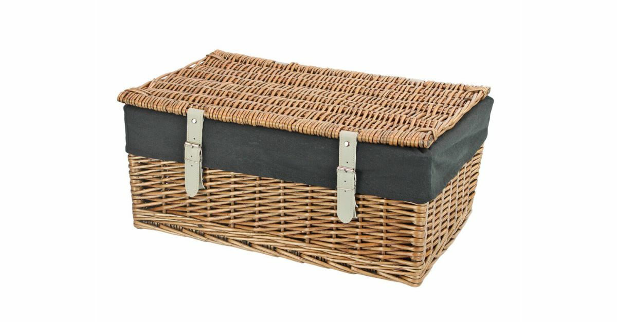 20 Inch Bronzed Wicker Hamper Basket & Black Liner | Gadsby